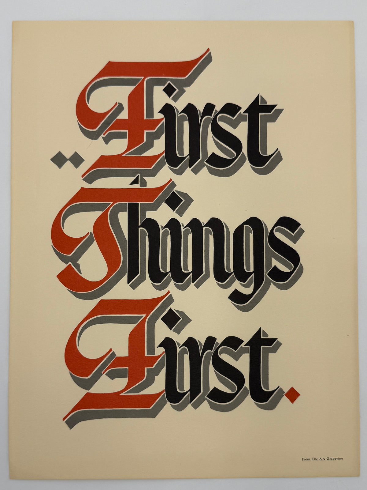 Original AA Slogan Poster – First Things First — Recovery Collectibles