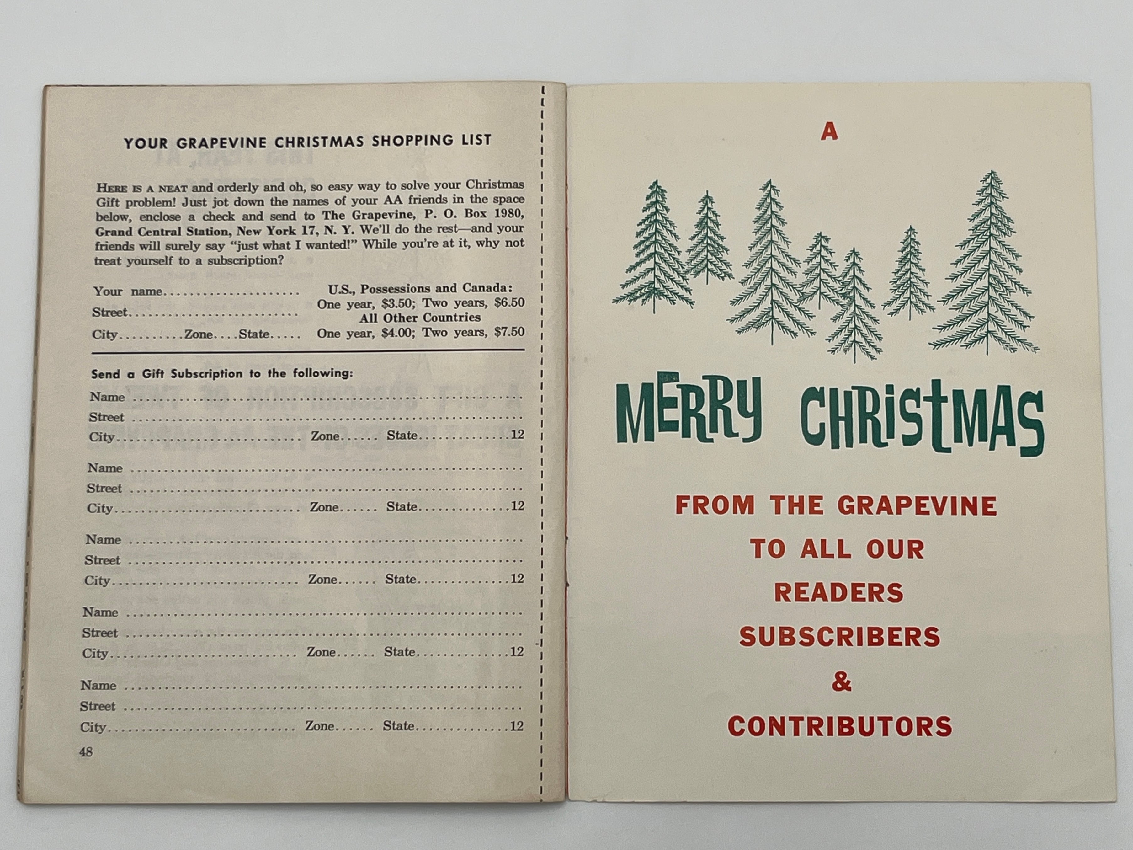 AA Grapevine from December 1958 - Christmas Editorial by Bill ...